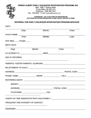 Fillable Online Referral Form - Prince Albert ECIP - Early Childhood ...
