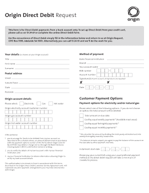 Fillable Online Origin Direct Debit Request - Utilities.com.au Fax Email Print - pdfFiller