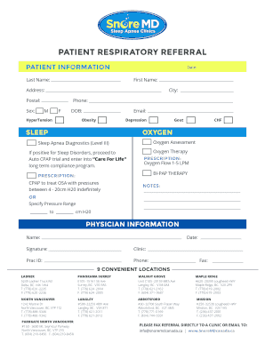 Fillable Online PATIENT RESPIRATORY REFERRAL Fax Email Print - pdfFiller