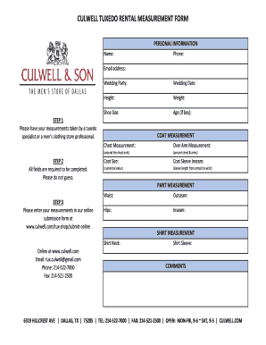 Tuxedo Measurement Form Pdf - Fill Online, Printable, Fillable, Blank ...