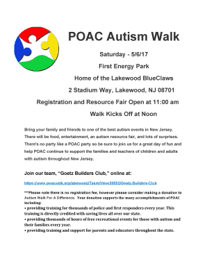 Fillable Online POAC Autism Walk - Jackson School District Fax Email ...