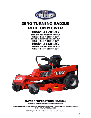 Fillable Online zero turning radius ride-on mower - Cox Mowers Fax ...