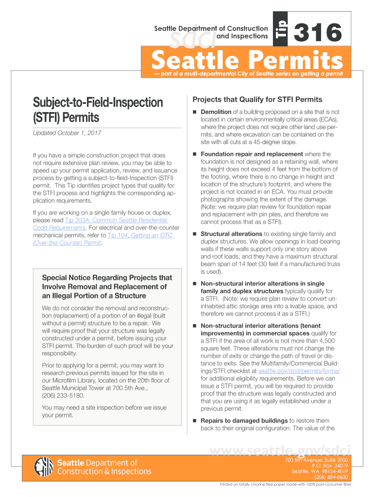 Fillable Online Seattle SDCI Tip #316 - Subject-to-Field-Insepction ...