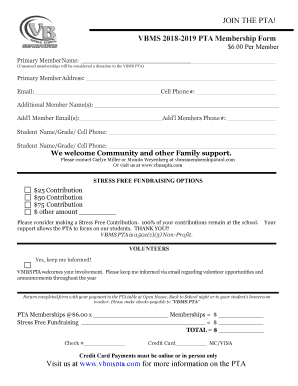 Fillable Online JOIN THE PTA! VBMS 2018-2019 PTA Membership Form Visit us at ... Fax Email Print ...