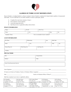 Fillable Online kairos outside guest reservation - Llano Estacado Emmaus Fax Email Print - pdfFiller