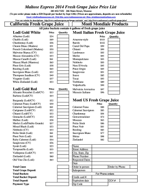 Fillable Online Maltose Express 2014 Fresh Grape Juice Price List Fax ...