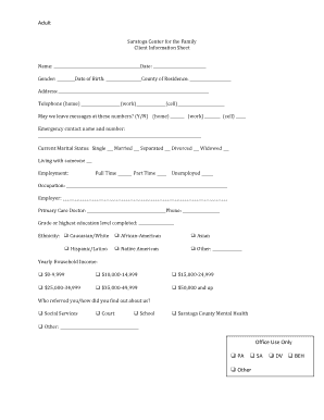Fillable Online AAClient Information Sheet- Adult Fax Email Print ...
