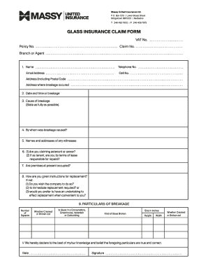 Fillable Online MASSY United InsuranceGlass Claim Form - Anjo ...