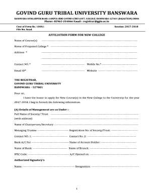 Fillable Online affiliation form for new college - Govind Guru Tribal University Fax Email Print ...