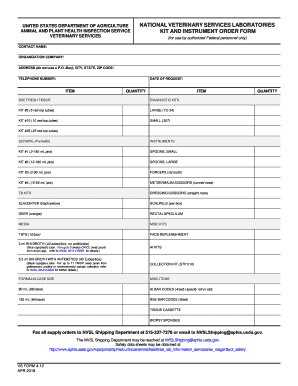 Fillable Online National Veterinary Services Laboratories Kit and ...