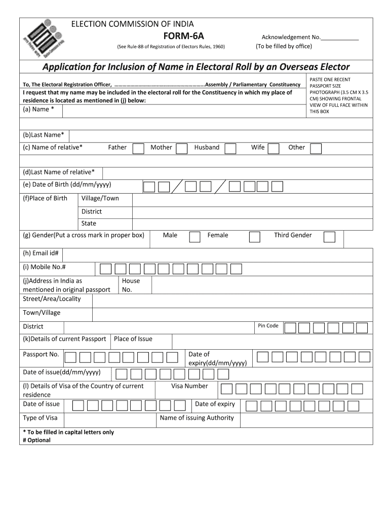 Fillable Online application for inclusion of name in electoral roll by ...