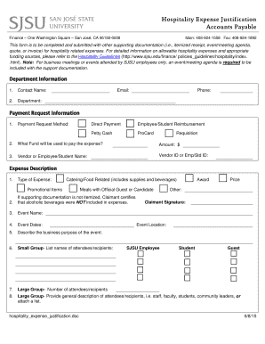 Fillable Online Hospitality Expense Justification Form. Hospitality ...