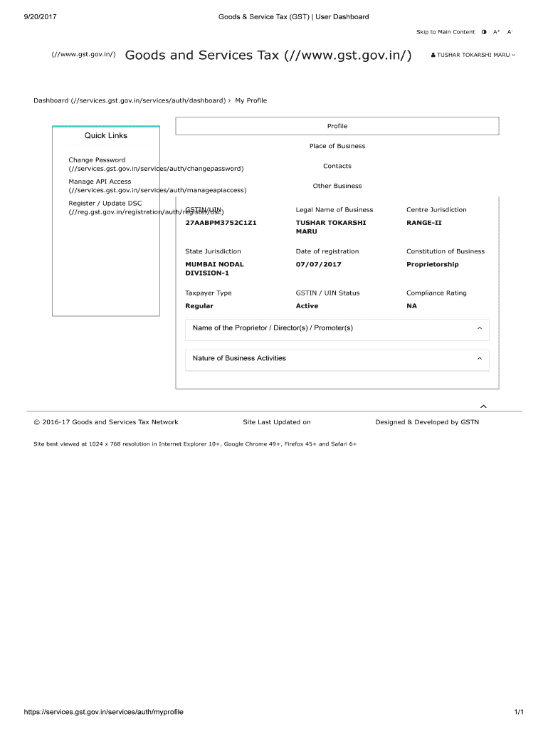 Fillable Online goods service tax user dashboard Fax Email Print - pdfFiller