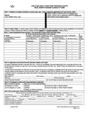 Fillable Online CHILD AND ADULT CARE FOOD PROGRAM (CACFP) MEAL BENEFIT ...