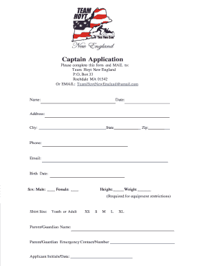 Fillable Online Captain Application - Team Hoyt New England Fax Email ...