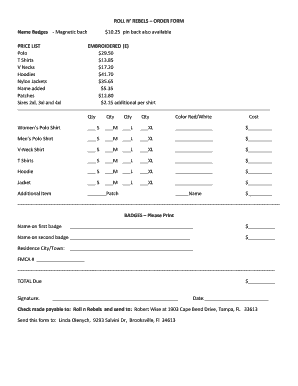 Fillable Online ROLL N ' REBELS ORDER FORM Name Badges - Magnetic back ...