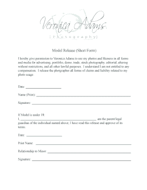 Fillable Online Model Release Short Form - Veronica Adams Photography ...