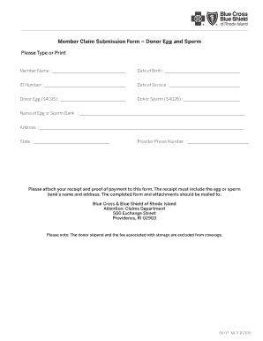 Fillable Online Member Claim Submission Form Donor Egg and Sperm Fax Email Print - pdfFiller