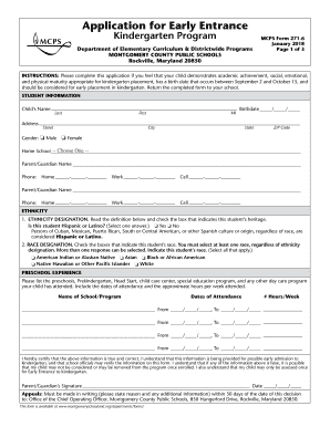 Fillable Online MCPS Form 271-6, Application for Early Entrance ...