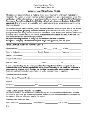 Fillable Online Pennridge SD Medication Dispensing Form Fax Email Print ...