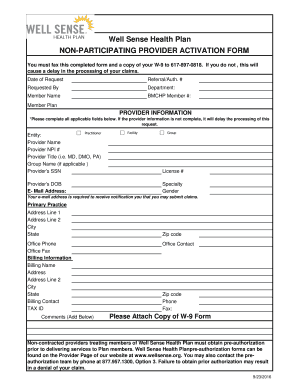 Fillable Online NON-PARTICIPATING PROVIDER ACTIVATION FORM Fax Email Print - pdfFiller