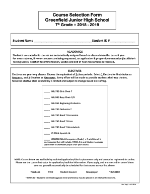 Fillable Online Course Selection Form Greenfield Junior High School Fax ...