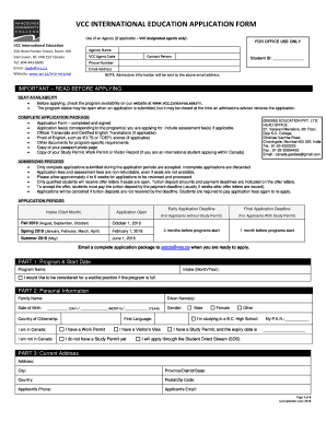 Fillable Online VCC INTERNATIONAL EDUCATION APPLICATION FORM Fax Email ...