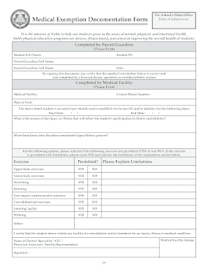 Fillable Online Medical Exemption Documentation Form Fax Email Print ...