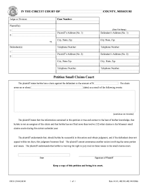 Fillable Online Petition Small Claims Court Fax Email Print - pdfFiller