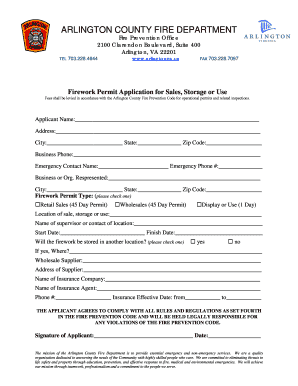 Fillable Online Fireworks Permit Application - Arlington County Fire ...