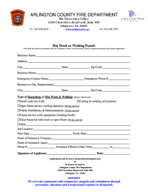 Fillable Online Hazardous Work (Hot Job) Permit Application - Arlington ...