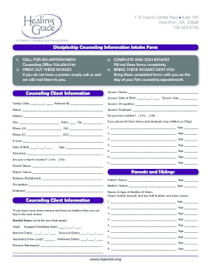 Fillable Online Discipleship Counseling Information Intake Form ...