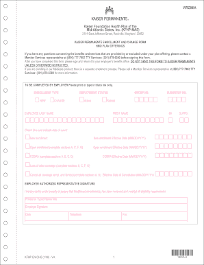 Fillable Online Kaiser Permanente enrollment and change form - HMO plan ...