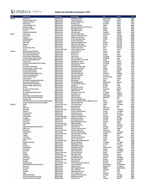 Fillable Online Facilities List for Website.xlsx Fax Email Print - pdfFiller