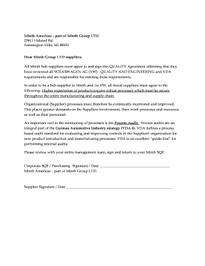 Fillable Online VDA Agreement Letter for Suppliers of VW and Audi ...