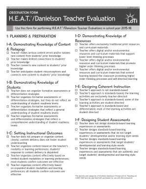 Fillable Online H.E.A.T./Danielson Teacher Evaluation Rubric with ...