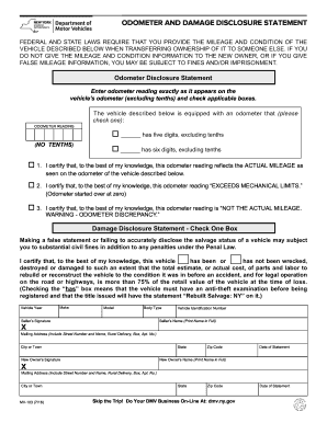 Fillable Online Odometer and Damage Disclosure Statement. Disclosure ...