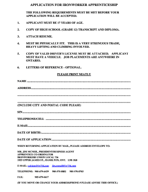 Fillable Online application for ironworker apprenticeship - Ironworkers ...