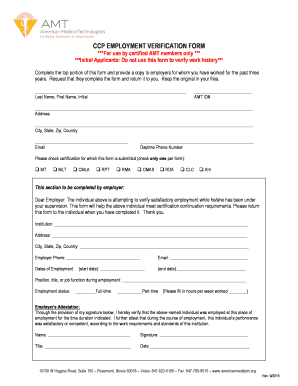 Fillable Online CCP EMPLOYMENT VERIFICATION FORM Fax Email Print ...