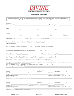 Fillable Online Employment Application - Divine Energy Fax Email Print ...
