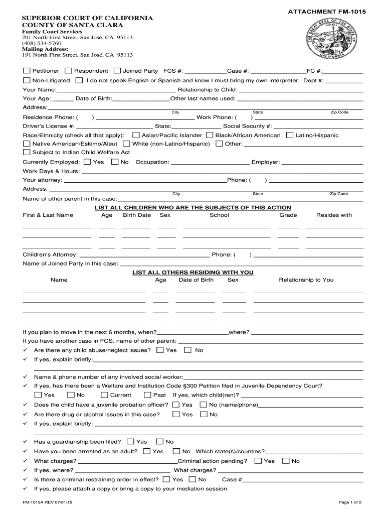 Fillable Online ATTACHMENT FM-1015 Fax Email Print - pdfFiller