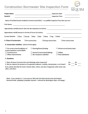 Fillable Online Construction Stormwater Site Inspection Form Fax Email ...