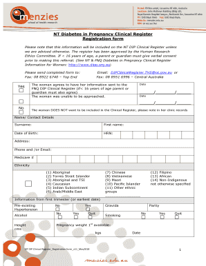Fillable Online NT Diabetes in Pregnancy Clinical Register Registration ...
