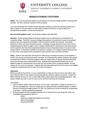 Fillable Online Reinstatement Petition for University College sp 2019 Fax Email Print - pdfFiller