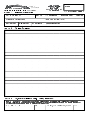 Fillable Online Written Statement Form - (Form: MPD-003) Fax Email ...