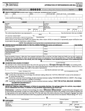 Fillable Online Affirmation of Repossession and Bill of Sale. Bill of ...