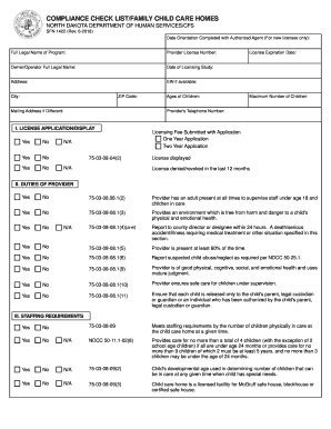 Fillable Online COMPLIANCE CHECK LIST/FAMILY CHILD CARE HOMES Fax Email ...