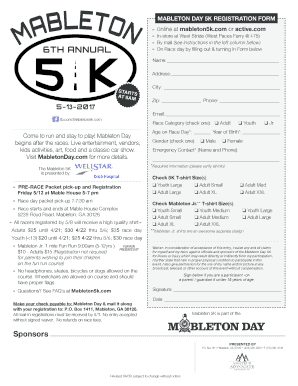 Fillable Online MABLETON DAY 5K REGISTRATION FORM Fax Email Print - pdfFiller