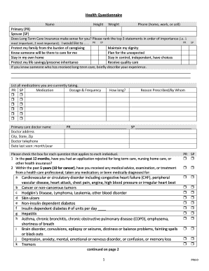 Fillable Online Health Questionnaire - Long Term Care Advisors Fax ...