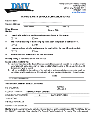 Fillable Online Nevada Traffic Safety Completion Notice - All Star ...